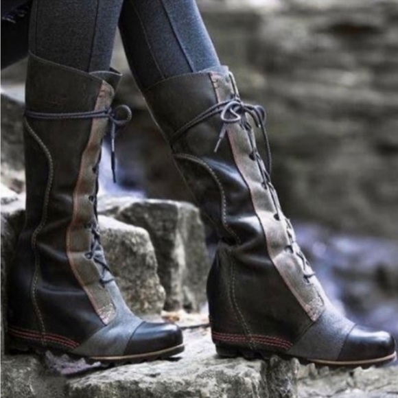Sorel | Shoes | Sorel Cate The Great Wedge Tall Charcoal Distressed ...
